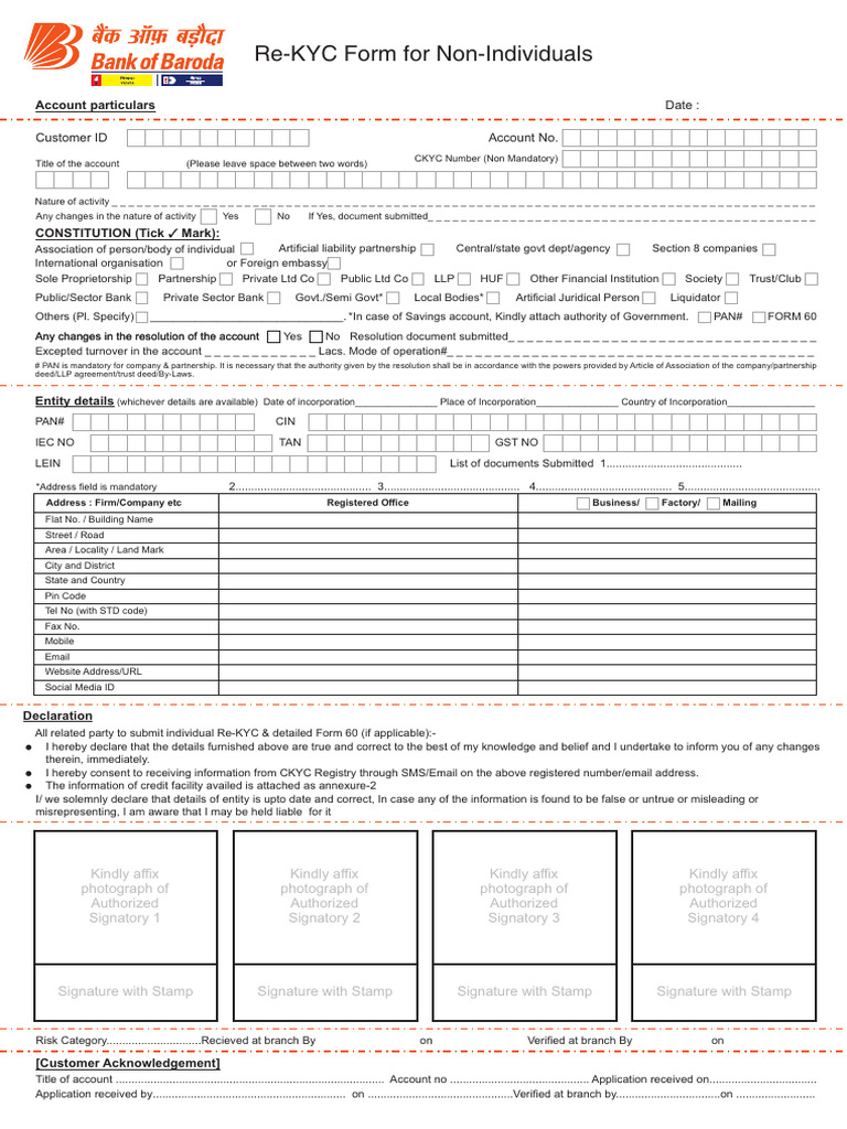 REKYC Form Non Individual BOB | PDF | Private Law | Business