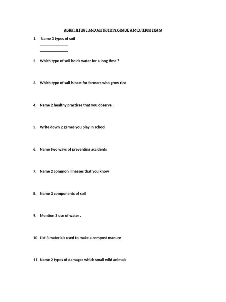 Agriculture and Nutrition Grade 4 Mid | PDF
