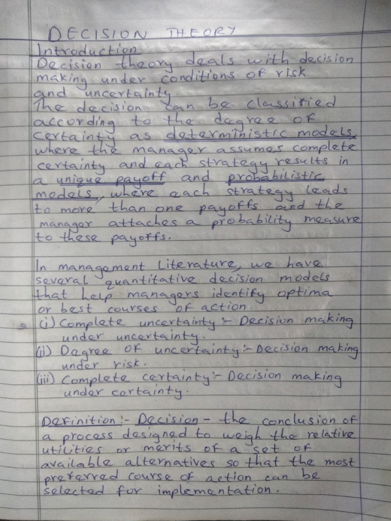 Operations Research notes - Decision Theory-1 | PDF