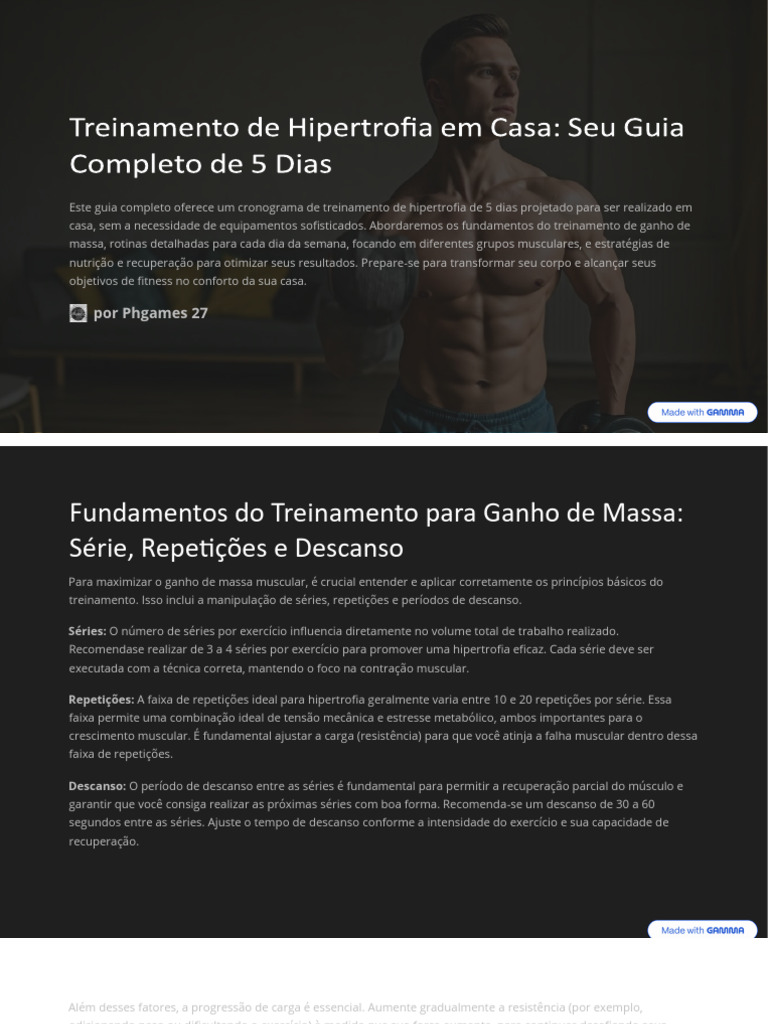Treinamento de Hipertrofia em Casa Seu Guia Completo de 5 Dias | PDF ...