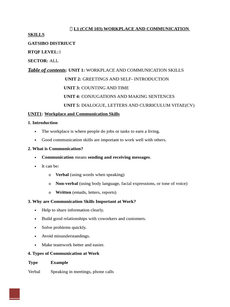 l1 Work Place and Communication Skills Notes | PDF | Communication ...