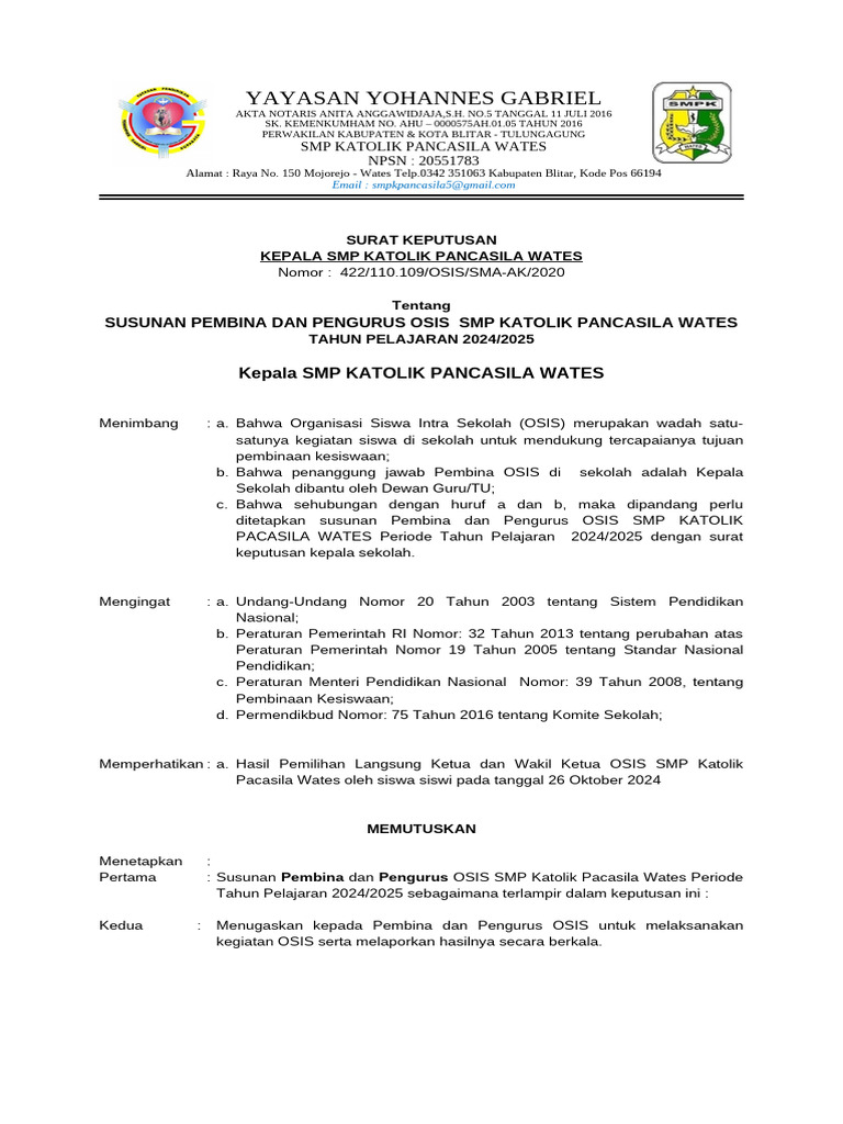 SK Pengurus Osis | PDF