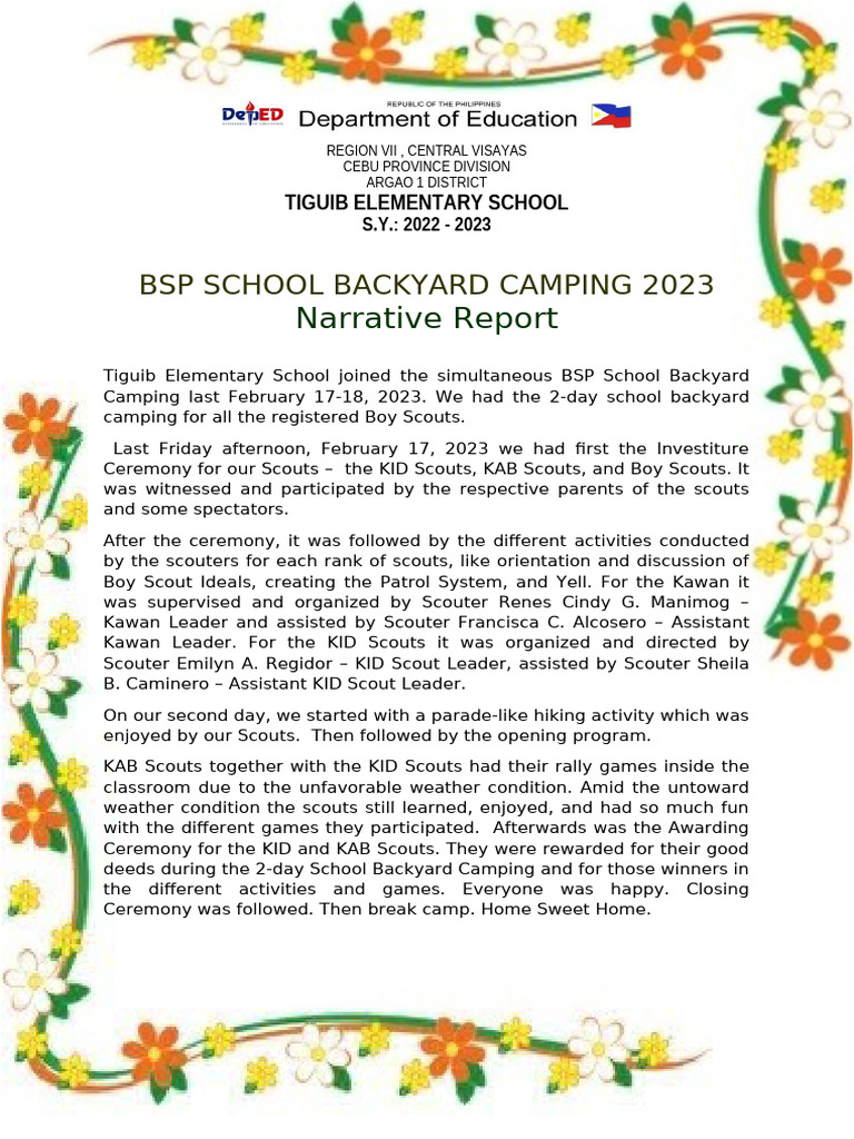 BSP Backyard Camping - Narrative 2023 | PDF