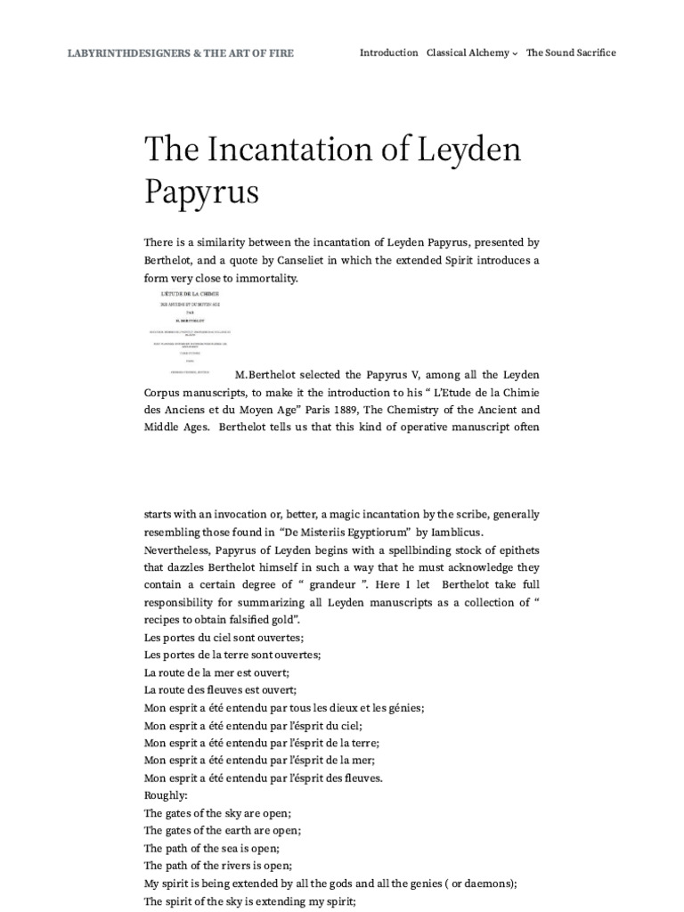 The Incantation of Leyden Papyrus | PDF | Matter | Alchemy