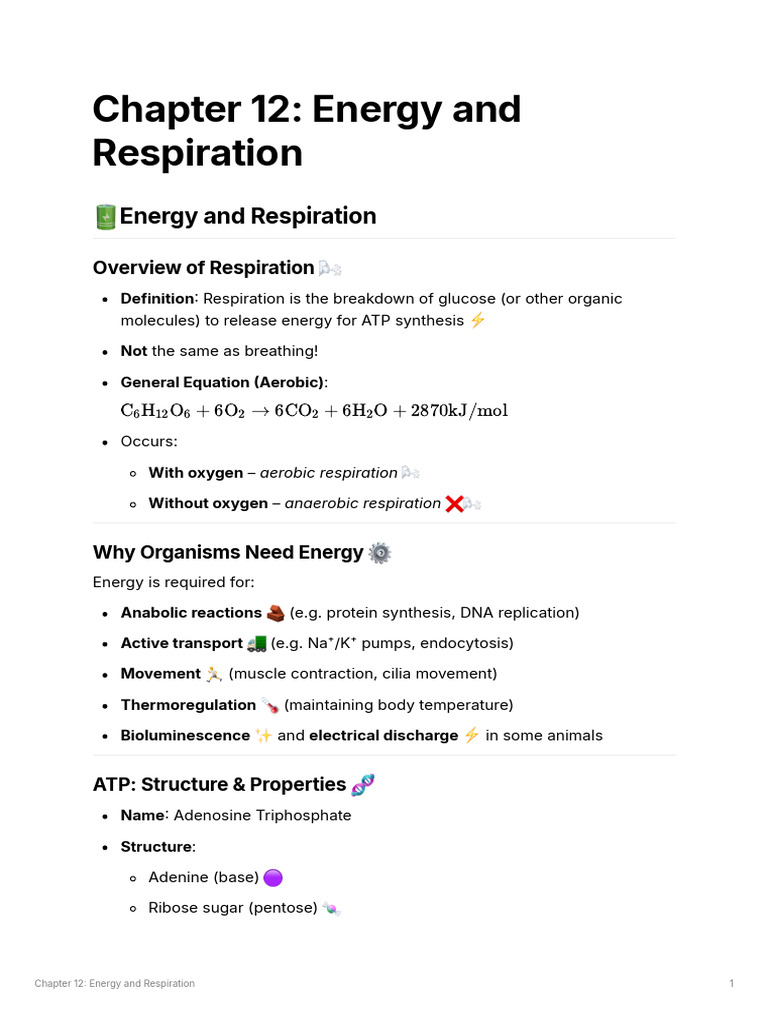 CIE AL Level Biology - 12 Energy and Respiration | PDF | Adenosine ...