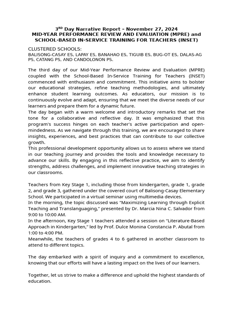 3RD Day Narrative Report-INSET | PDF