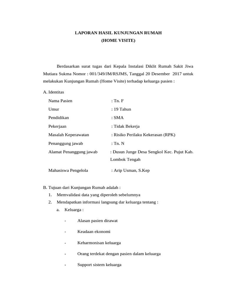 LAPORAN HASIL KUNJUNGAN RUMAH (home visite) | PDF