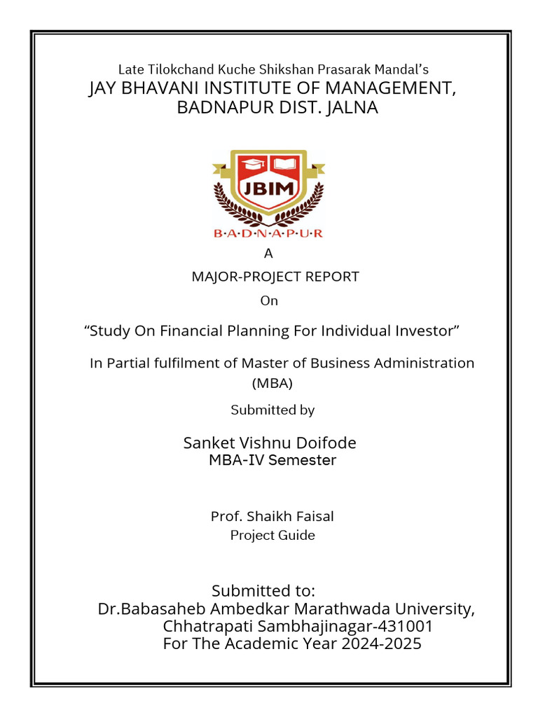 Project Report Starting 5 Pages MBA-1 PDF | PDF | Master Of Business ...