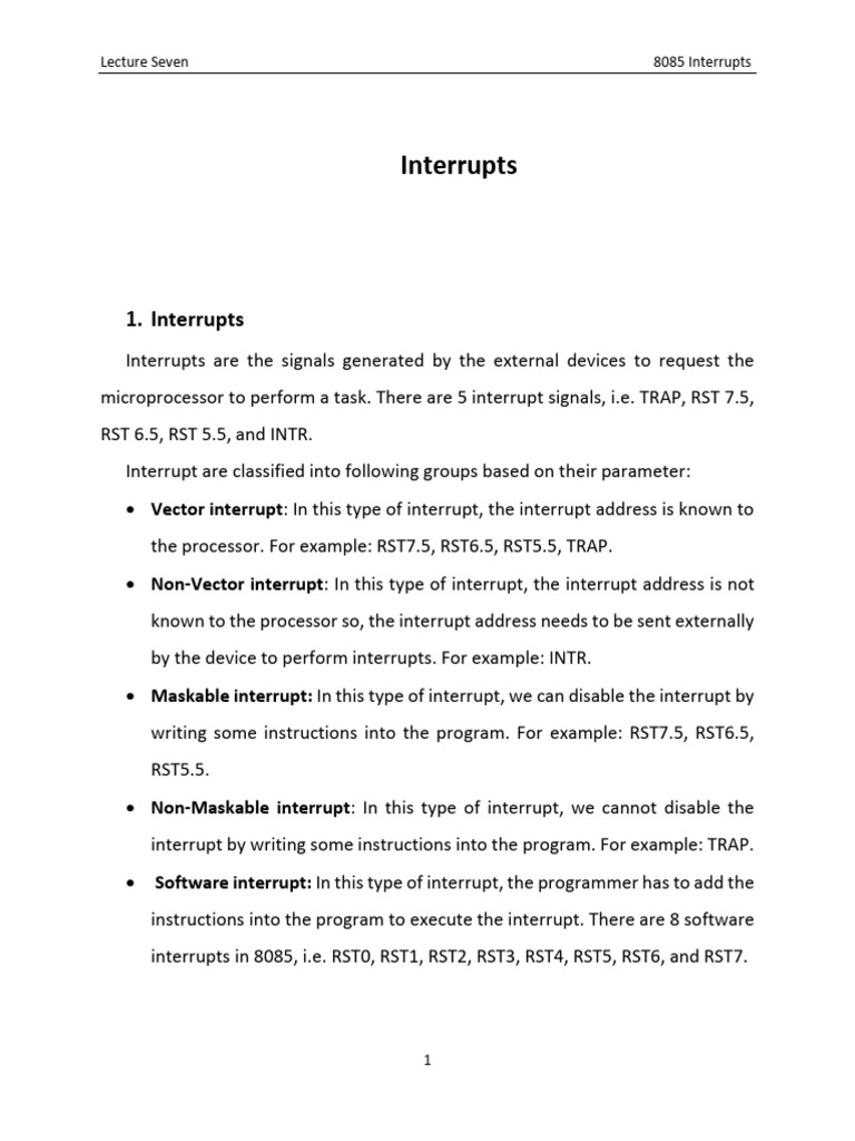 Lecture Seven - 8085 Interrupts - 250405 - 221217 | PDF | Central Processing Unit | Computer ...