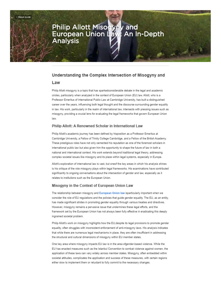 Philip Allott Misogyny and European Union Law: An In-Depth Analysis | PDF | European Union | Gender