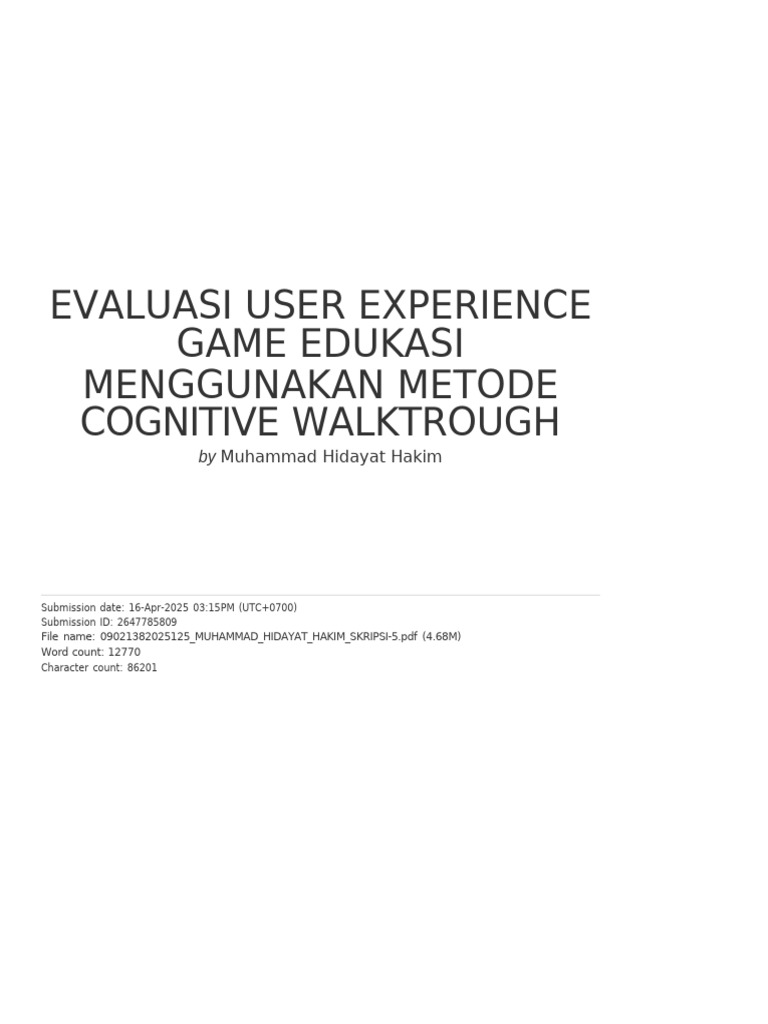 Evaluasi User Experience Game Edukasi Menggunakan Metode Cognitive ...