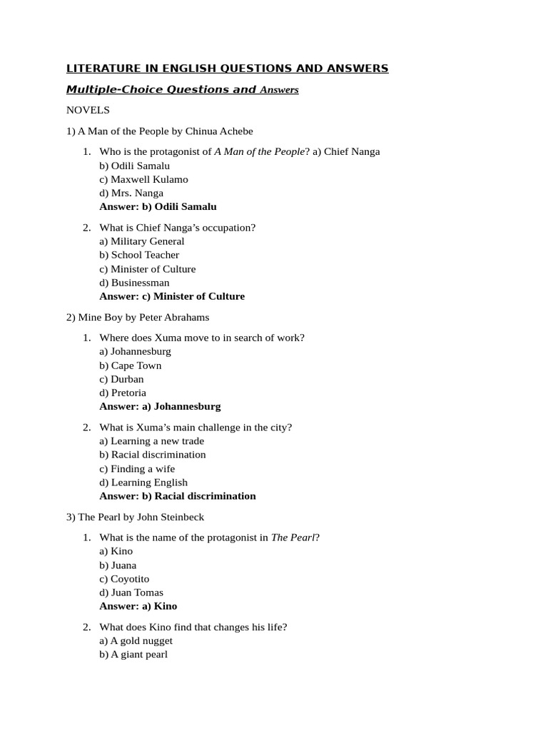 PLAYS AND NOVELS Questions and Answers | PDF