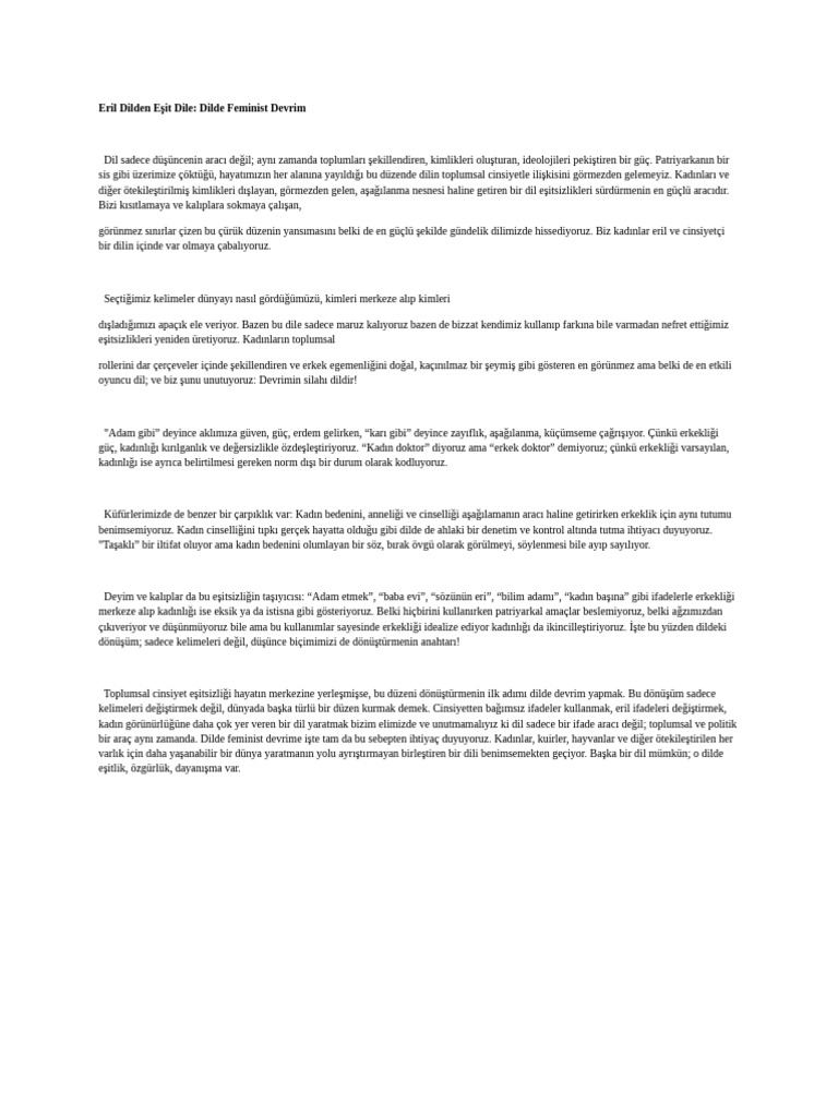 Dilde Feminist Devrim | PDF