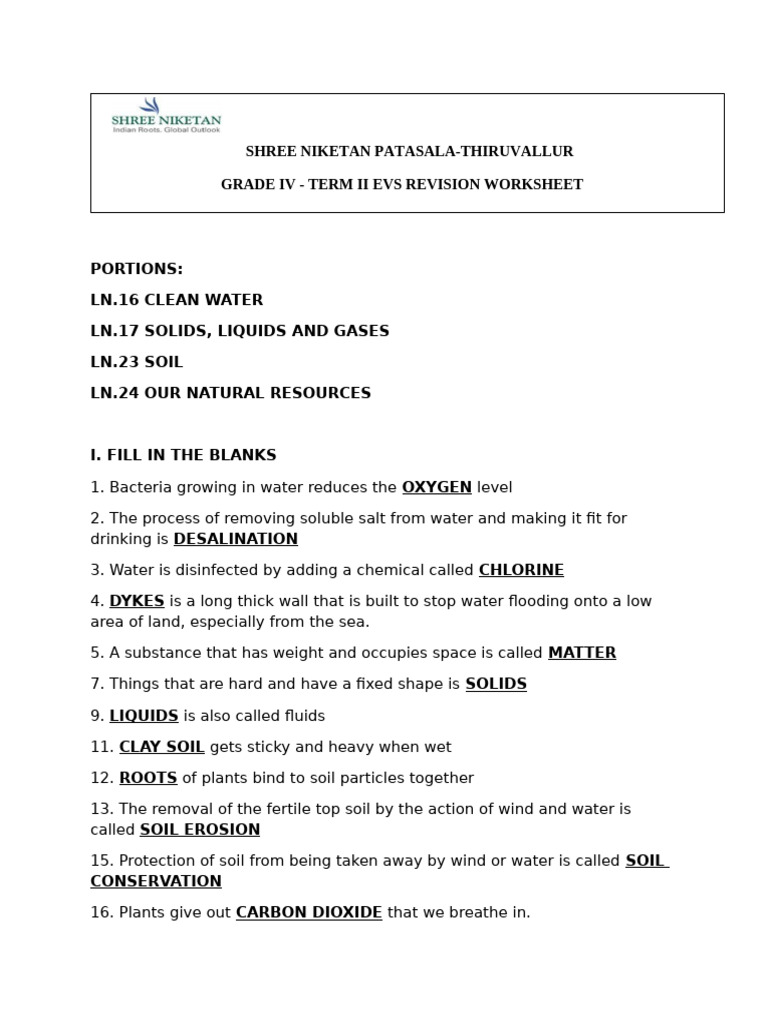 G4 Term 2 Special Worksheet | PDF | Soil | Water