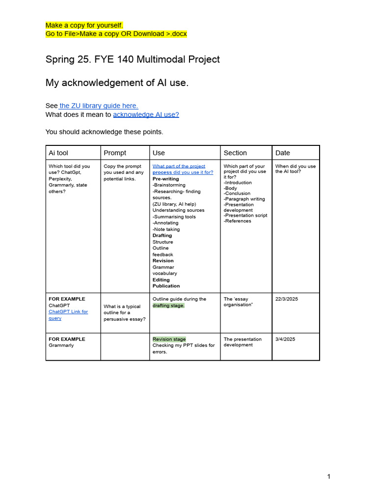 Acknowledging AI in Multimodal Projects | PDF | Writing | Human ...