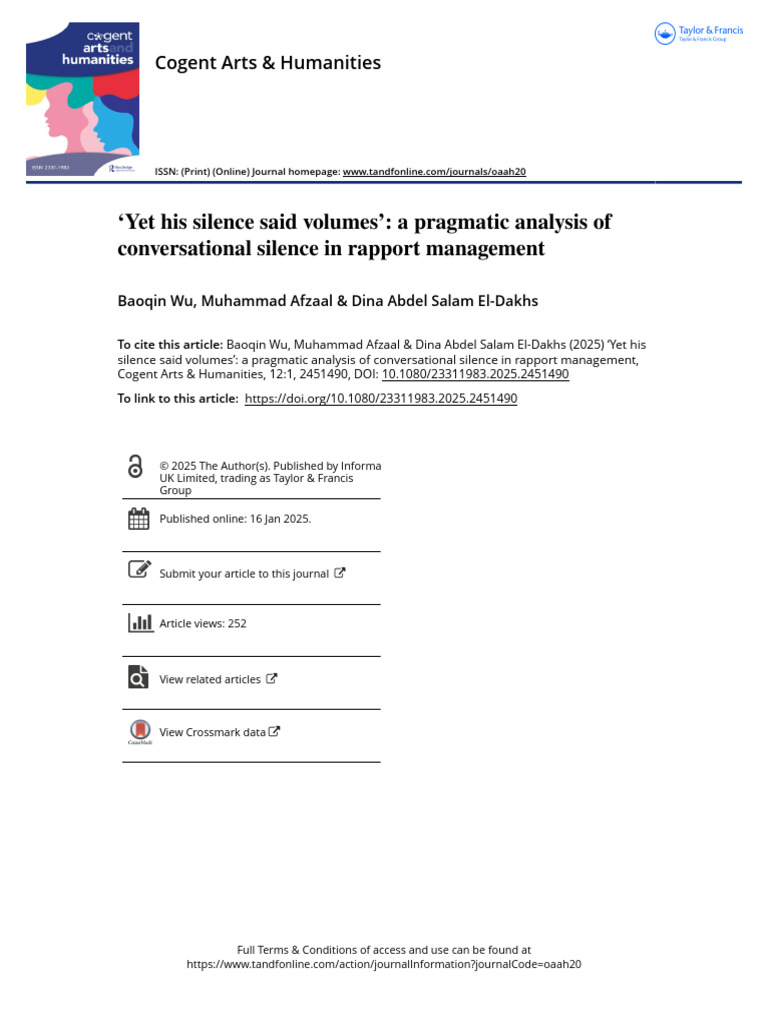 Yet His Silence Said Volumes A Pragmatic Analysis of Conversational ...