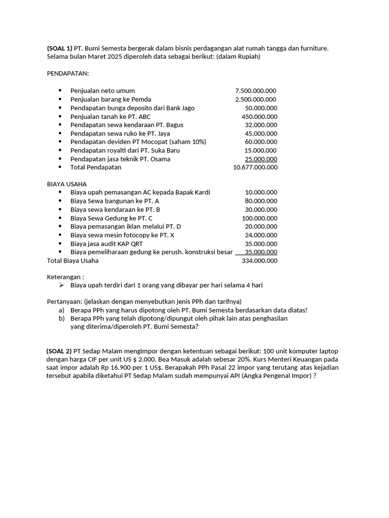 Latihan Soal PPH PotPut 2025 | PDF