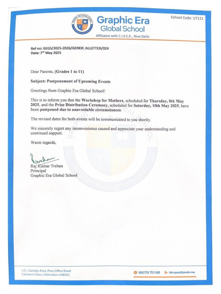 Letter for grades 1 to 11 Parents | PDF