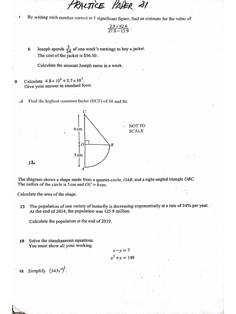 Revision Worksheet 2 EOY | PDF