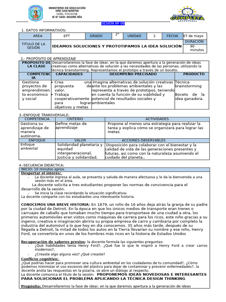 Sesion 4 Unidad 2 Ept 2° Fase Idear | PDF | El pensamiento de diseño | Lluvia de ideas