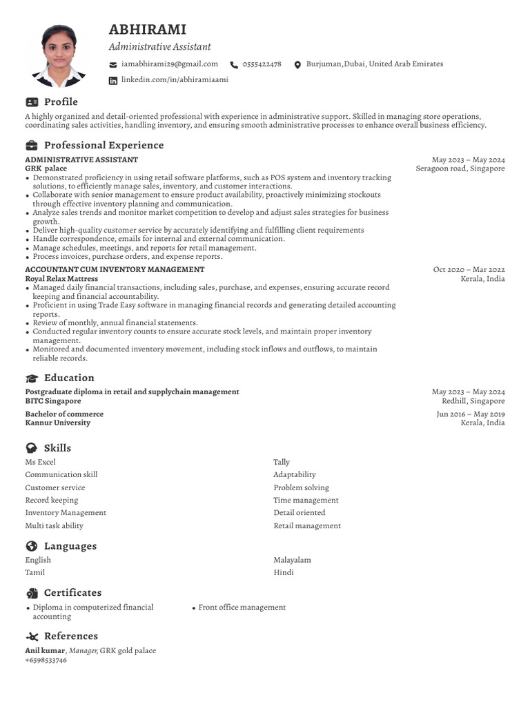 ABHIRAMI FlowCV Resume 20250416 | PDF | Inventory | Business