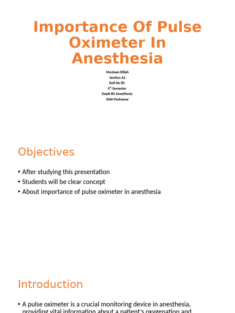 Importance of Pulse Oximeter in Anesthesia | PDF