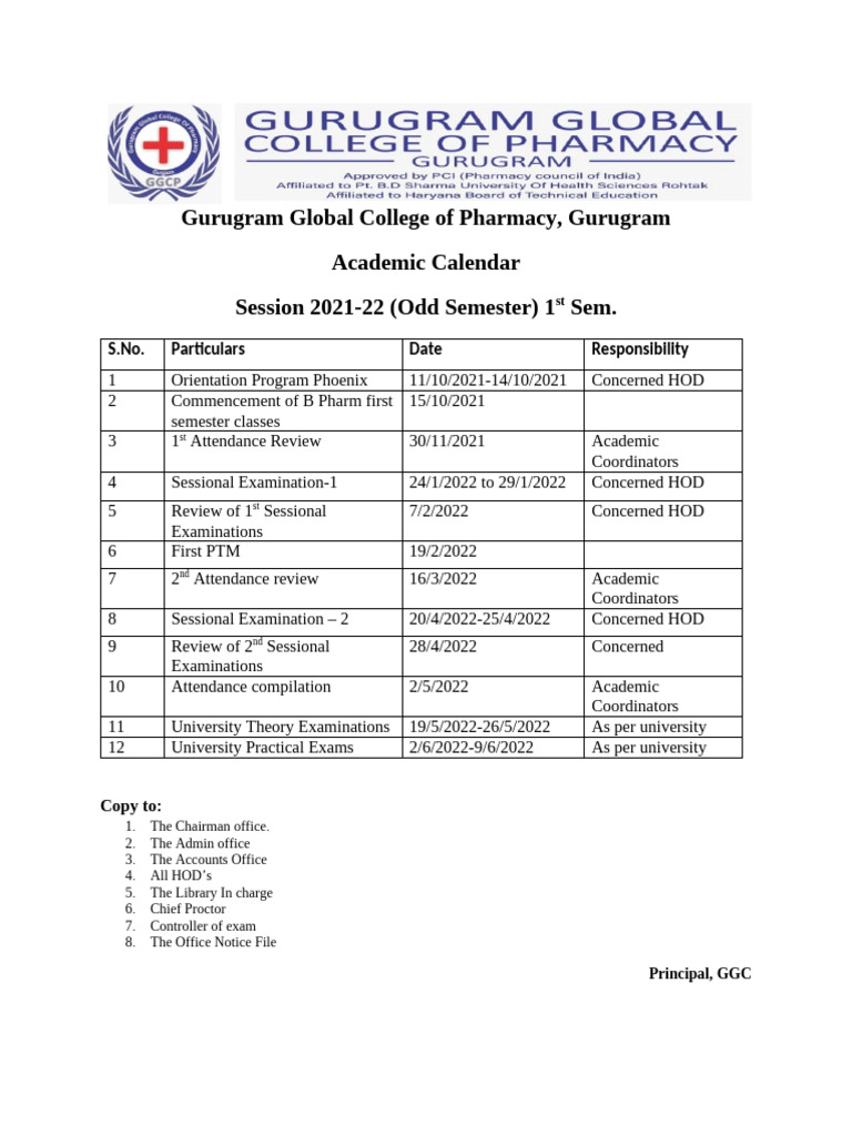 ACADEMIC CALENDER 2021-22 ODD & Even | PDF | Academia | Pharmaceutical Sciences