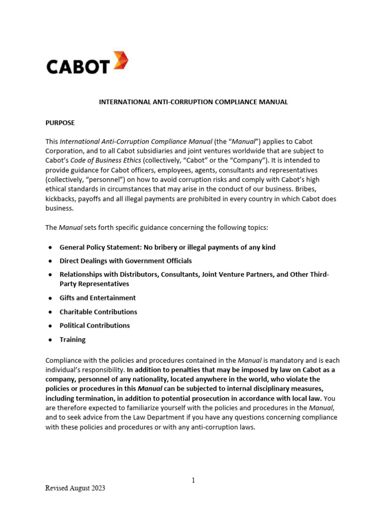 International-Anti-Corruption-Compliance-Manual | PDF | Bribery | Gift