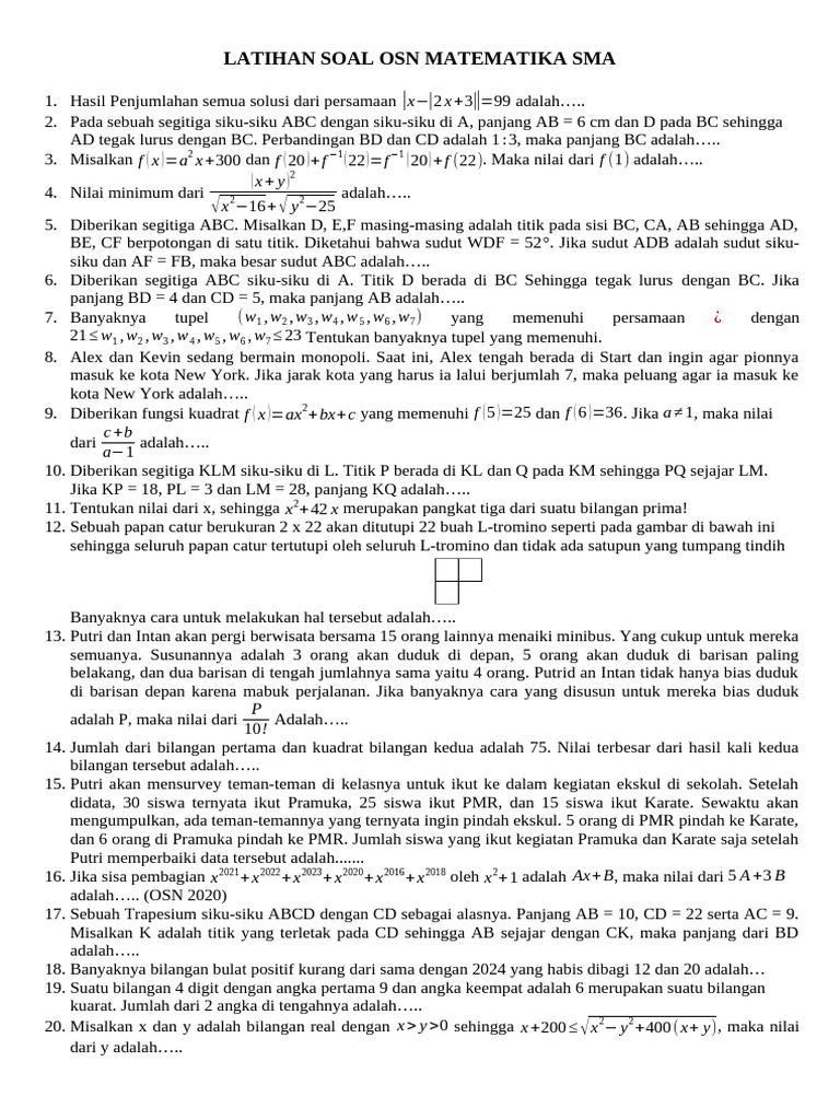 Latihan Soal OSN Matematika (Repaired) | PDF