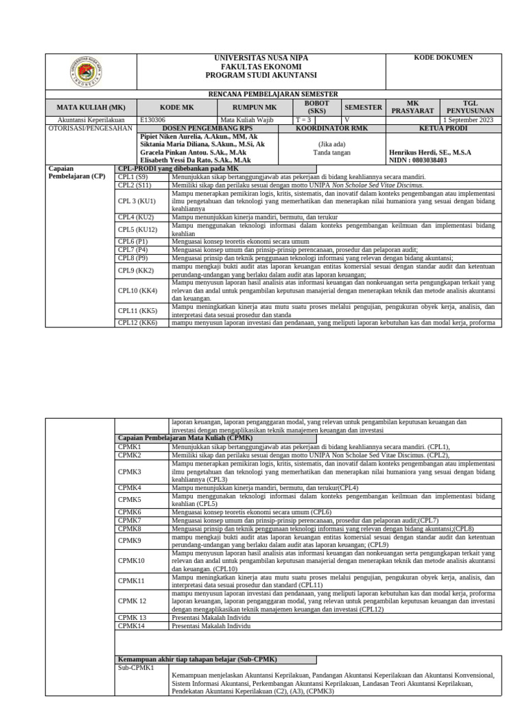 RPS OBE_RTS_KONTRAAK PERKULIAHAN_AKPRISEMESTER3 | PDF