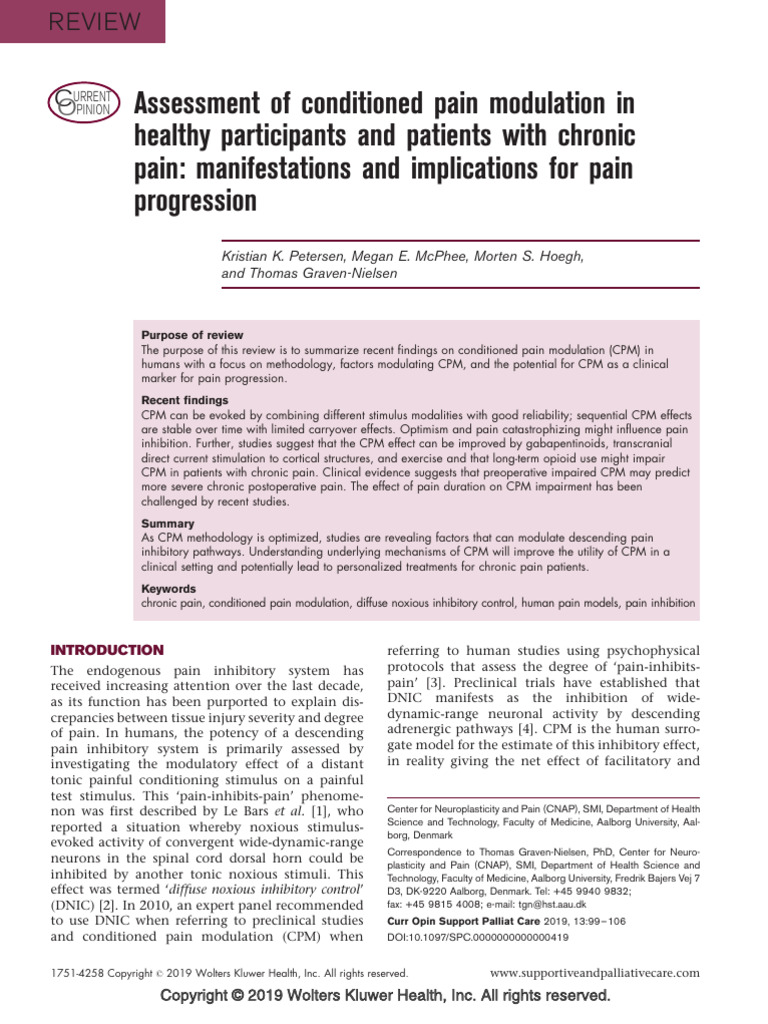 Conditioned Pain Modulation Insights | PDF | Pain | Pain Management