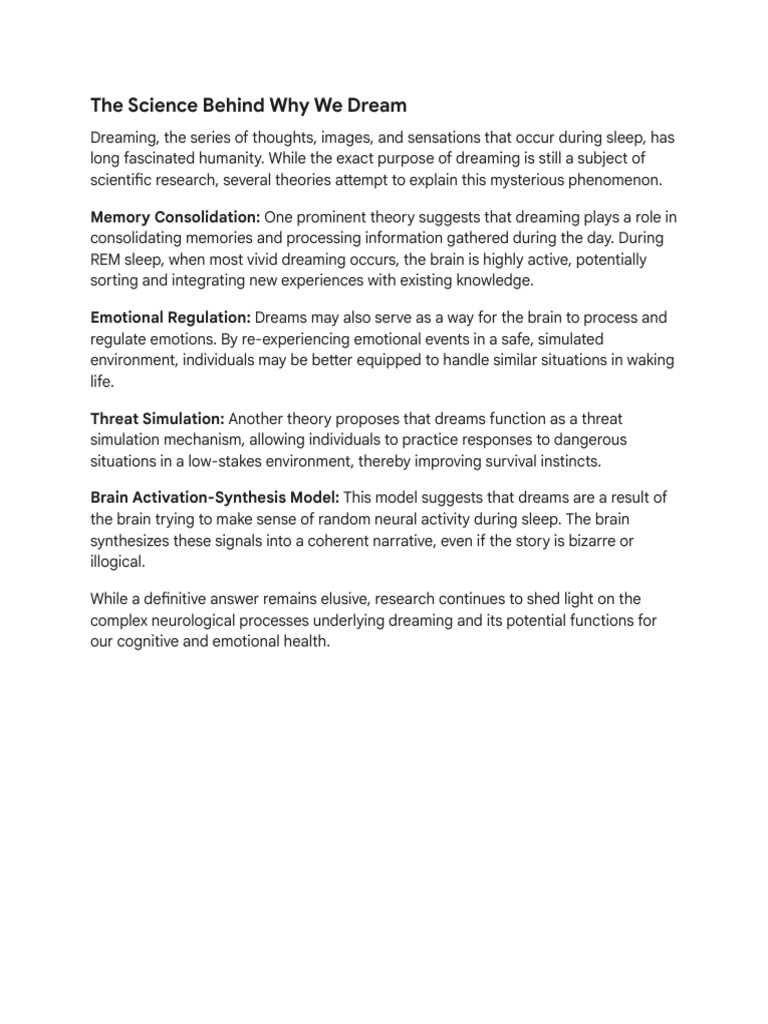 Report 4 - The Science Behind Why We Dream | PDF