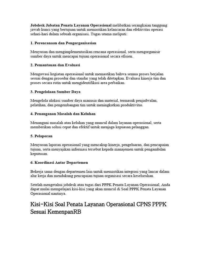 Jobdesk Penata Layanan Operasional | PDF