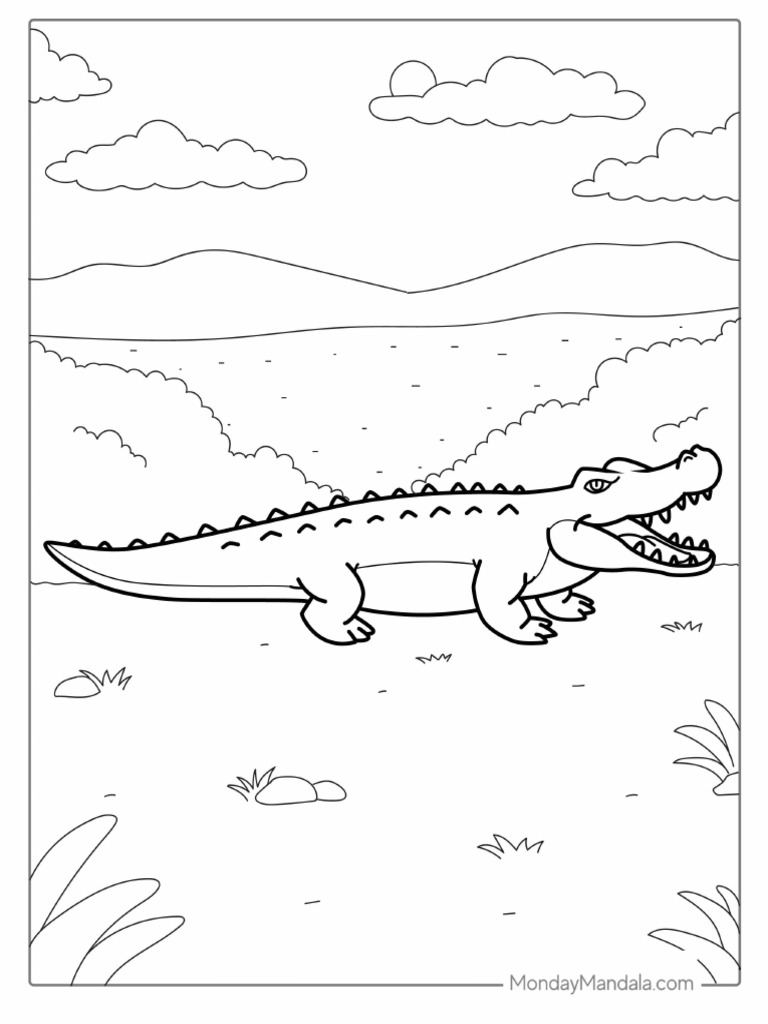 Simple To Color Crocodile Picture For Kids | PDF