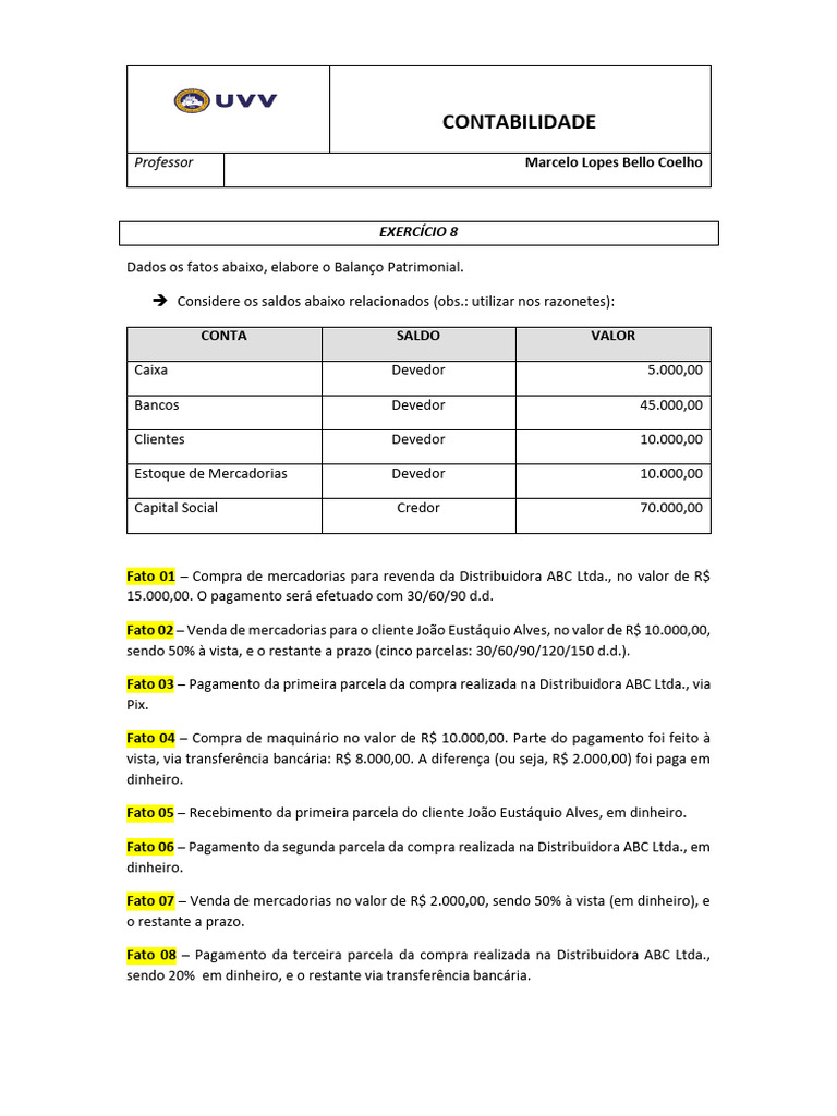 Atividade de Contabilidade | PDF