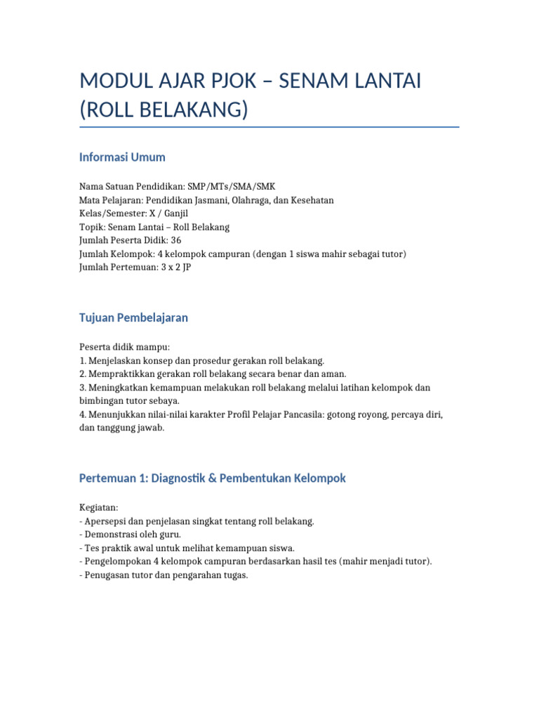 Modul Ajar PJOK Roll Belakang | PDF