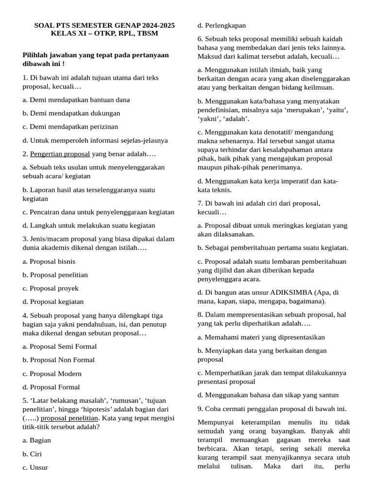 SOAL PTS Kelas XI OTKP, RPL, TBSM | PDF