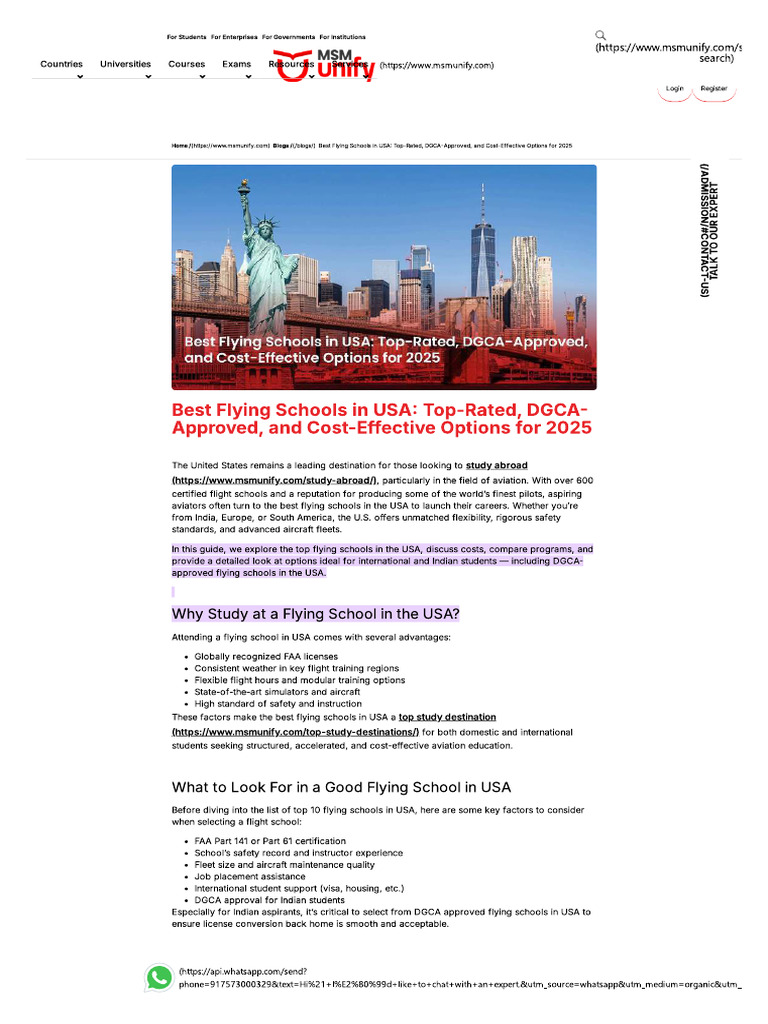 Best Flying Schools in USA 2025 - Top DGCA-Approved and Fees | PDF