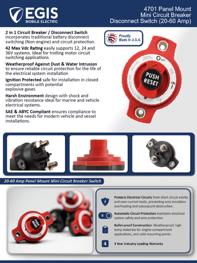 4701 Panel Mount Mini Circuit Breaker Disconnect 20-60A | PDF ...
