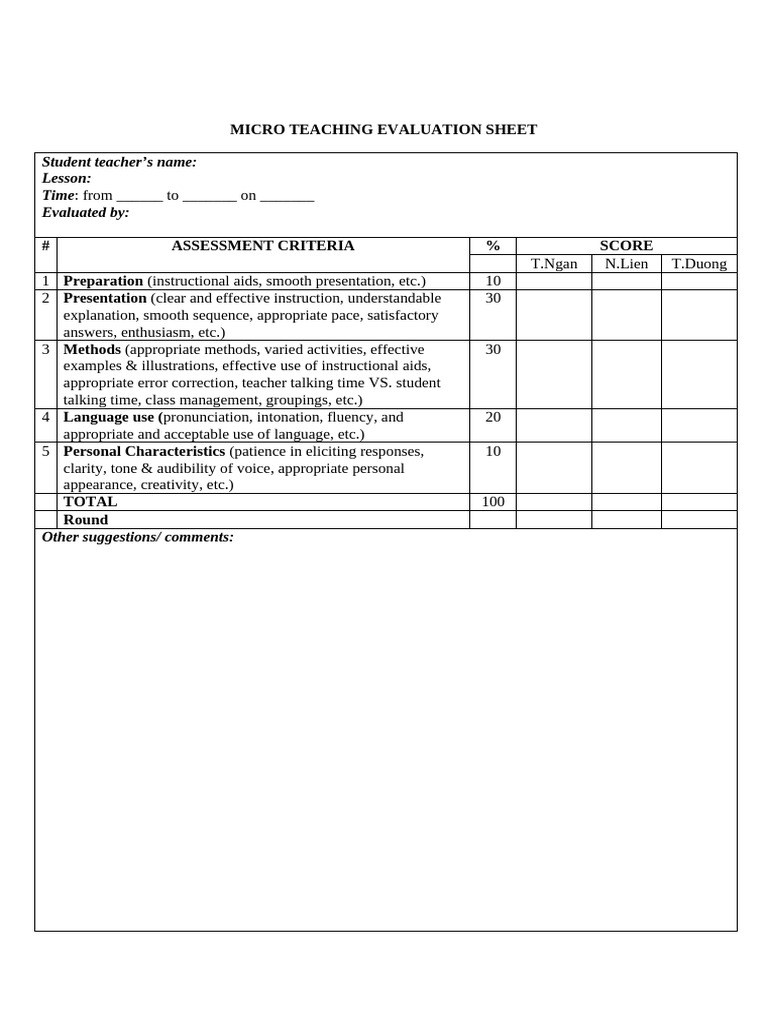 (Updated) Template of Lesson Plan & Evaluation Sheet | PDF