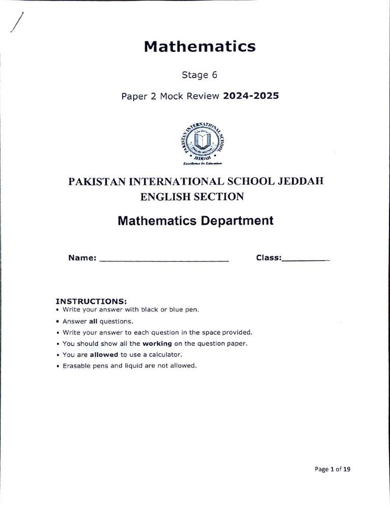 Math P2 Mock Review 2024-25 | PDF | Area | Rectangle