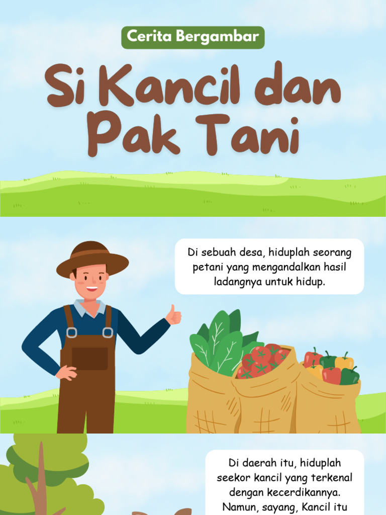 Kancil Dan Petani Cerita Bergambar Hijau Biru Ilustrasi | PDF