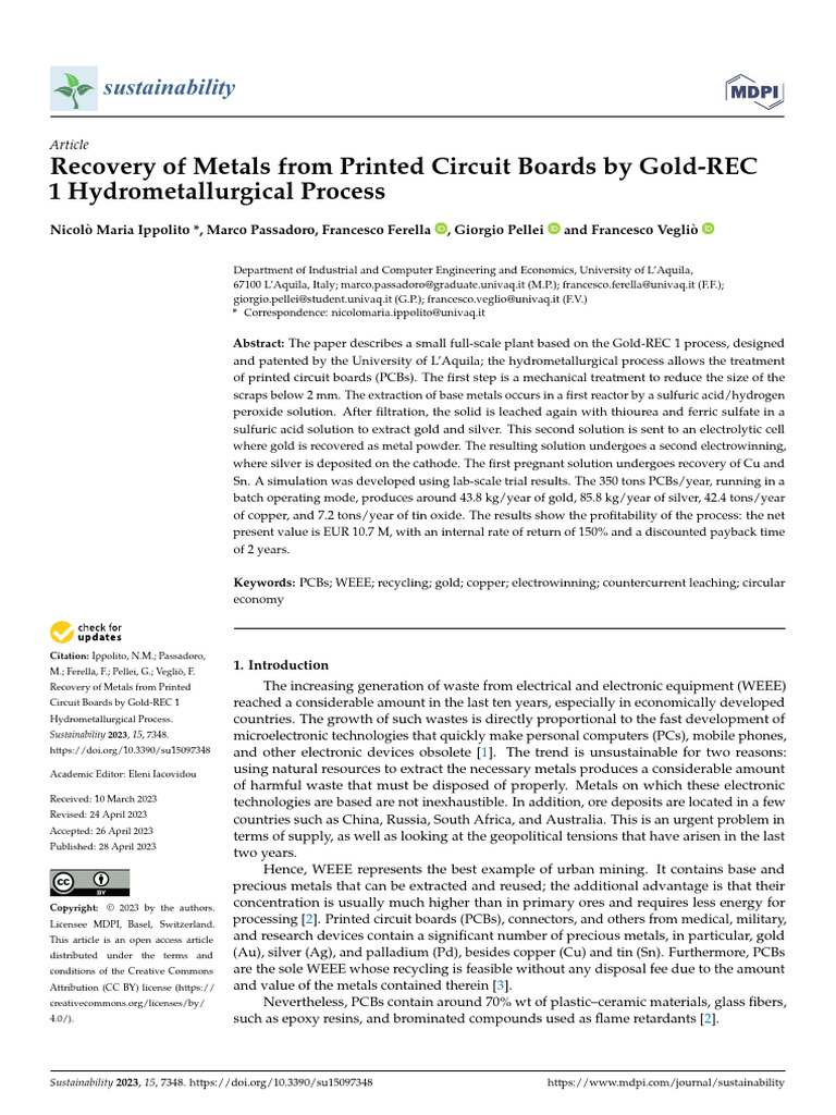 Recovery of Metals From Printed Circuit Boards by Gold-REC 1 ...