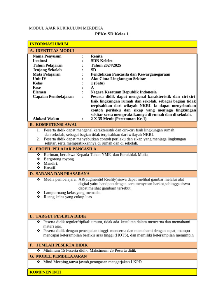 tugas rpp ppkn renita pgsd 3d | PDF
