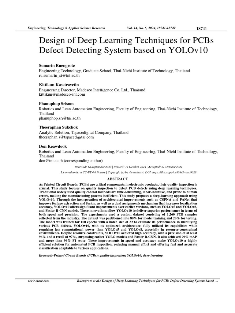 Design of Deep Learning Techniques For PCBs Defect Detecting System Based On YOLOv10 | PDF ...