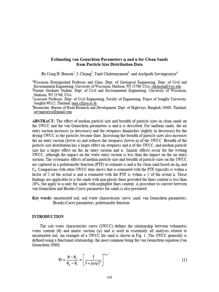 alpha van genuchten parameter parametrization | PDF | Porosity | Sand