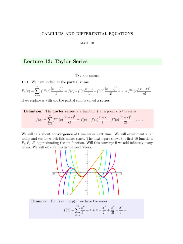 lecture13_taylor series | PDF | Exponential Function | Series (Mathematics)