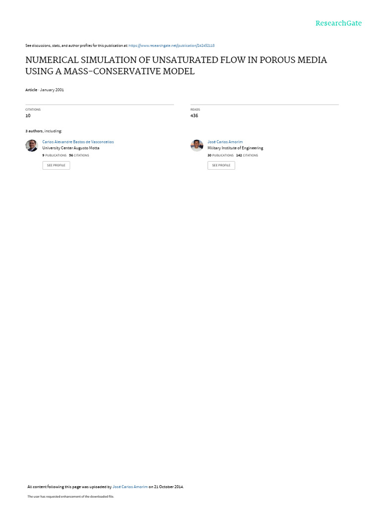 Numerical Simulation of Unsaturated Flow in Porous | PDF | Fluid Dynamics | Groundwater