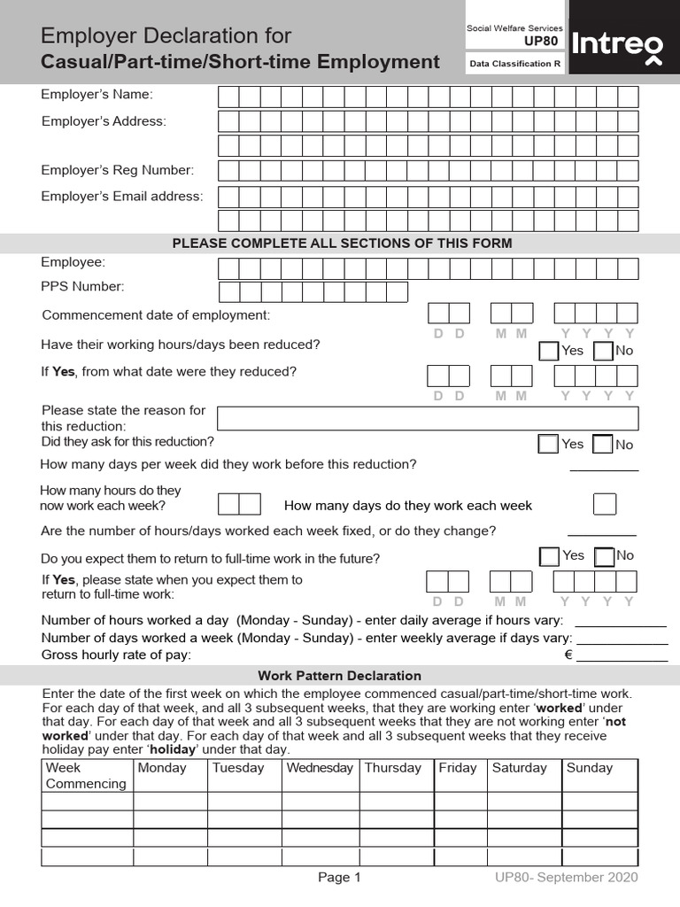 Employer Declaration For Short Time Work UP80 | PDF | Pension | Employment