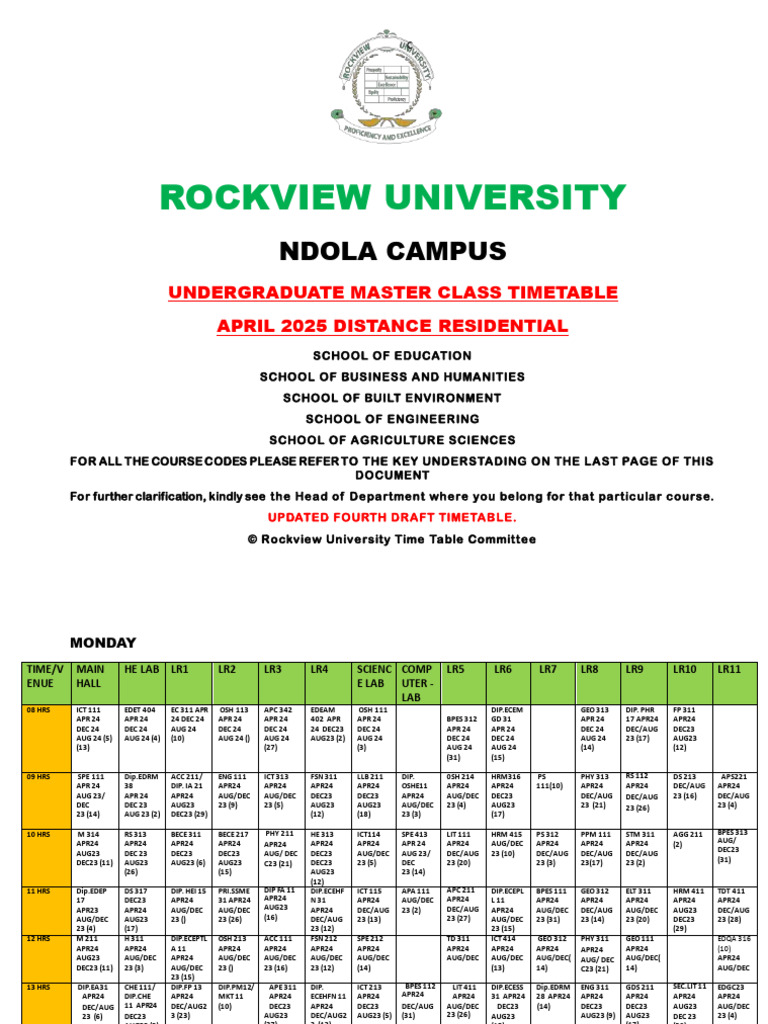 Rockview University April 2025 Timetable | PDF